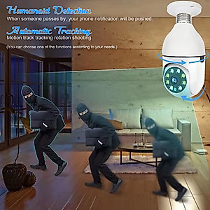 Elytsemoh 1080P Smart Home Surveillance Camera, E27 Bulb Camera, 360 Degree Panoramic Wireless Security PTZ Camera, 2.4GHz WiFi, Night Vision, Two Way Audio, Smart Tracking, Motion Detection
