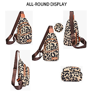 OANEXX Leopard Print Chest Bag for Women Letter Print Crossbody Sling Backpack with Wide Strap Multipurpose Fanny Daypack (leopard print)