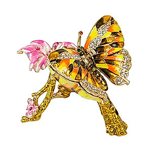 QIFU Decorative Hand Painted Butterfly Hinged Jewelry Trinket Box Unique Gift Home Decor