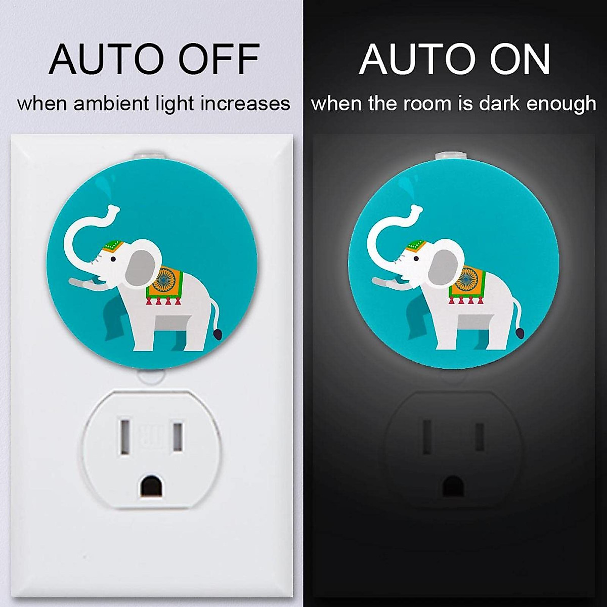 2 Pack Plug-in Nightlight LED Night Light with Dusk-to-Dawn Sensor for Kids Room, Nursery, Kitchen, Hallway Elephant