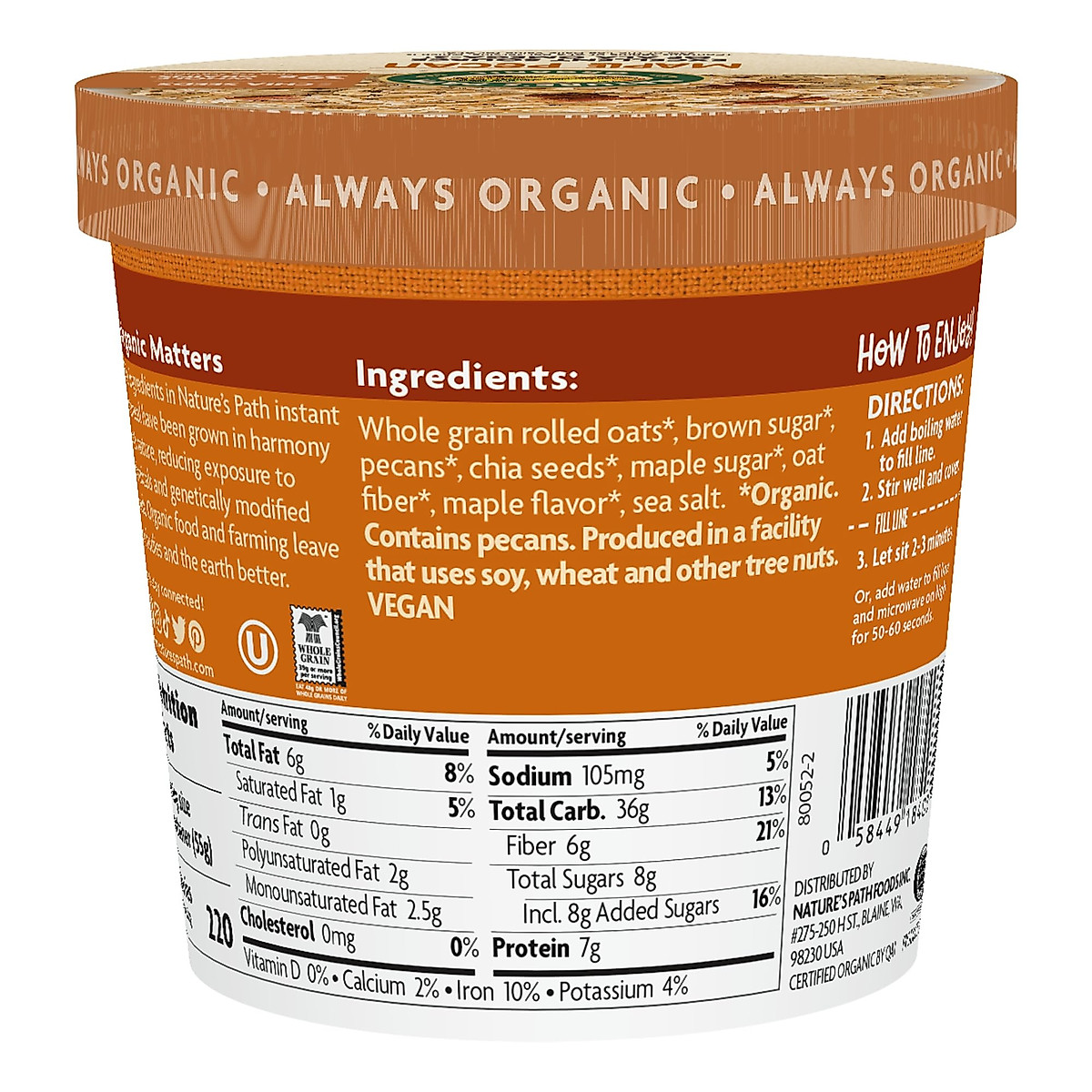 Nature's Path Organic Maple Pecan Oatmeal, 2 oz (Pack of 12), Non-GMO