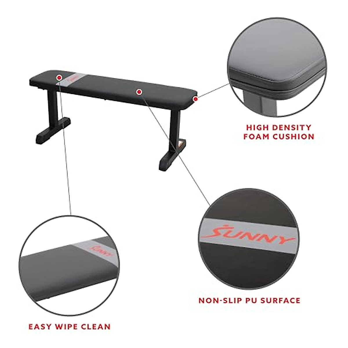 Sunny Health & Fitness Flat Weight Bench for Workout, Exercise and Home Gyms with 500 lb Weight Capacity - SF-BH620037