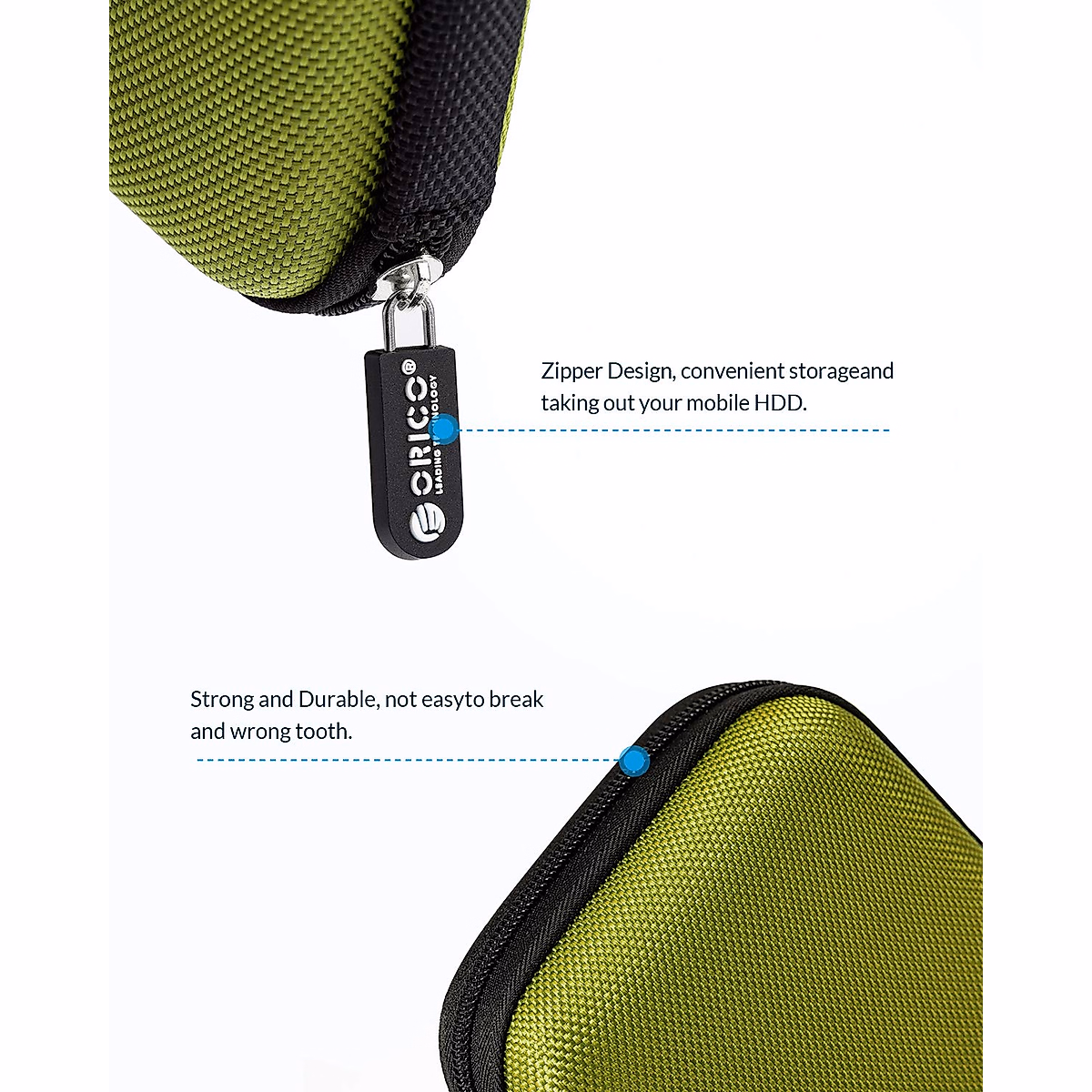 ORICO Hard Drive Case 2.5 inch External Drive Storage Carrying Bag Waterproof Shockproof with Inner Size 5.5x3.5x1.0inch for Organizing HDD and Electronic Accessories, Green(PHD-25)