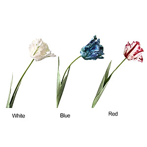 MISNODE 3PCS Artificial Parrot Tulip Flower Stems, Blue 27 Inch Parrot Tulip Bouquet, Single Head Silk Tulips Flower Branches for Wedding Bridal Bouquet Party Home Garden Decor