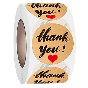 JIANYI Thank You Stickers, 1.5 Inch Thank You Stickers for Packaging, Decorative Kraft Sealing Stickers Labels for Business, Gifts, Envelope, 500 Labels Per Roll (Black)
