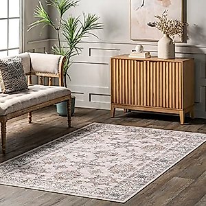 nuLOOM Finley Machine Washable Vintage Distressed Accent Rug, 3' x 5', Ivory