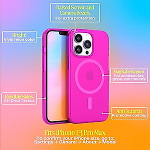 FELONY CASE - Neon Pink Crystal Clear Phone Case for iPhone 13 Pro Max, Compatible with MagSafe - 360° Shockproof Protective Cases Designed for Apple iPhone 13 Pro Max