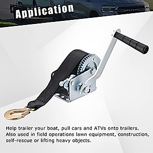 ATPEAM Boat Trailer Winch, Heavy Duty Hand Winch with 5m Black Strap Gear Hand Winch with Crank Handle, Manual Winch for Towing (800LBS)