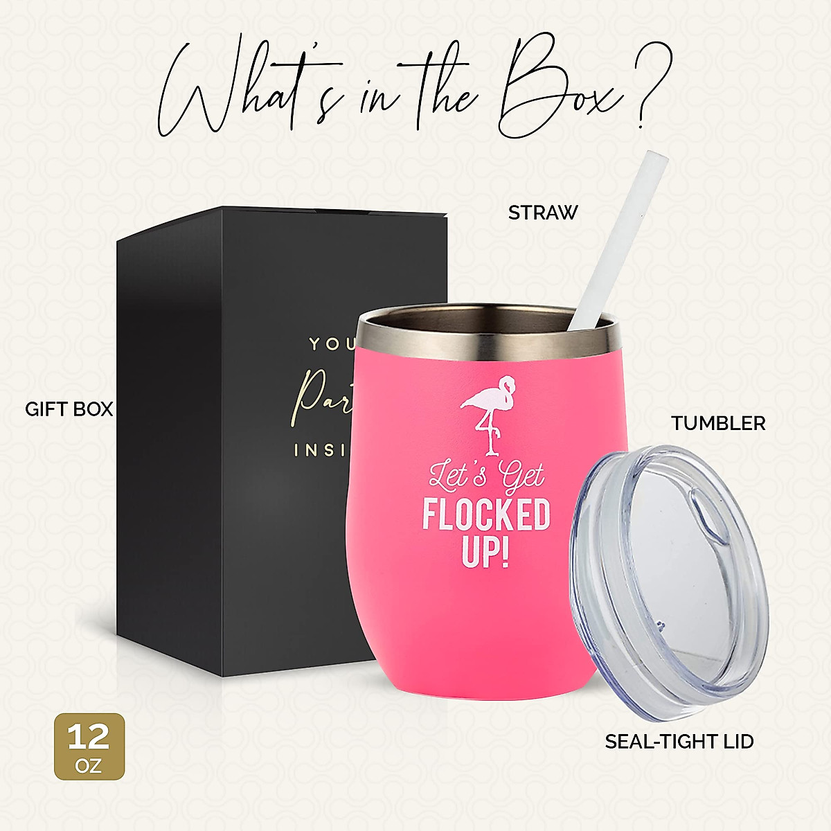 Let's Get Flocked UP! 12oz Flamingo Wine Tumbler With Lid and Straw, Flamingo Cup Perfect for Birthday Party, Bachelorette Party, and Bridal Shower Flamingo Wine Glass