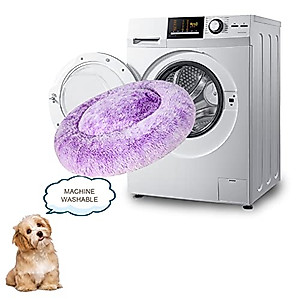 Patas Lague Calming Dog Bed for Small Dogs, Fluffy Soft Cozy Cat Bed, Faux Fur Anti-Anxiety Plush Washable Pet Donut Cuddler for All Seasons 20IN, Purple