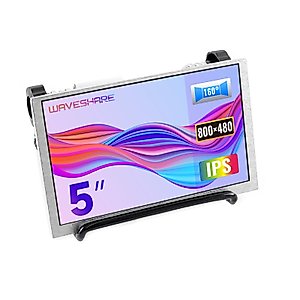 Waveshare 5inch Display Compatible with Raspberry Pi 5/4B/3B/Zero/Zero W/Zero 2W/Pico/Pico W/Pico WH 800×480 Resolution DPI Interface IPS No Touch