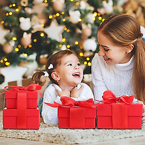 Clabby Square Nesting Gift Boxes with Lid Christmas Rigid Gift Box, 4 Assorted Sizes Boxes for Presents with 1 Roll Ribbon for Valentines Bridal Bridesmaid Wedding Anniversary Favor (Red)