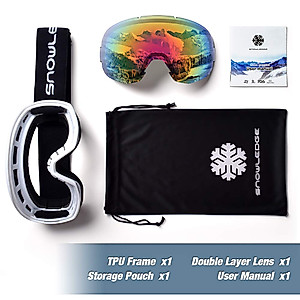 Snowledge Ski Goggles Snowboard Snow Goggles for Men Women OTG Snowboard Goggles with 100% UV Protection Anti-Fog Dual Lens Skiing Goggles Helmet Compatible