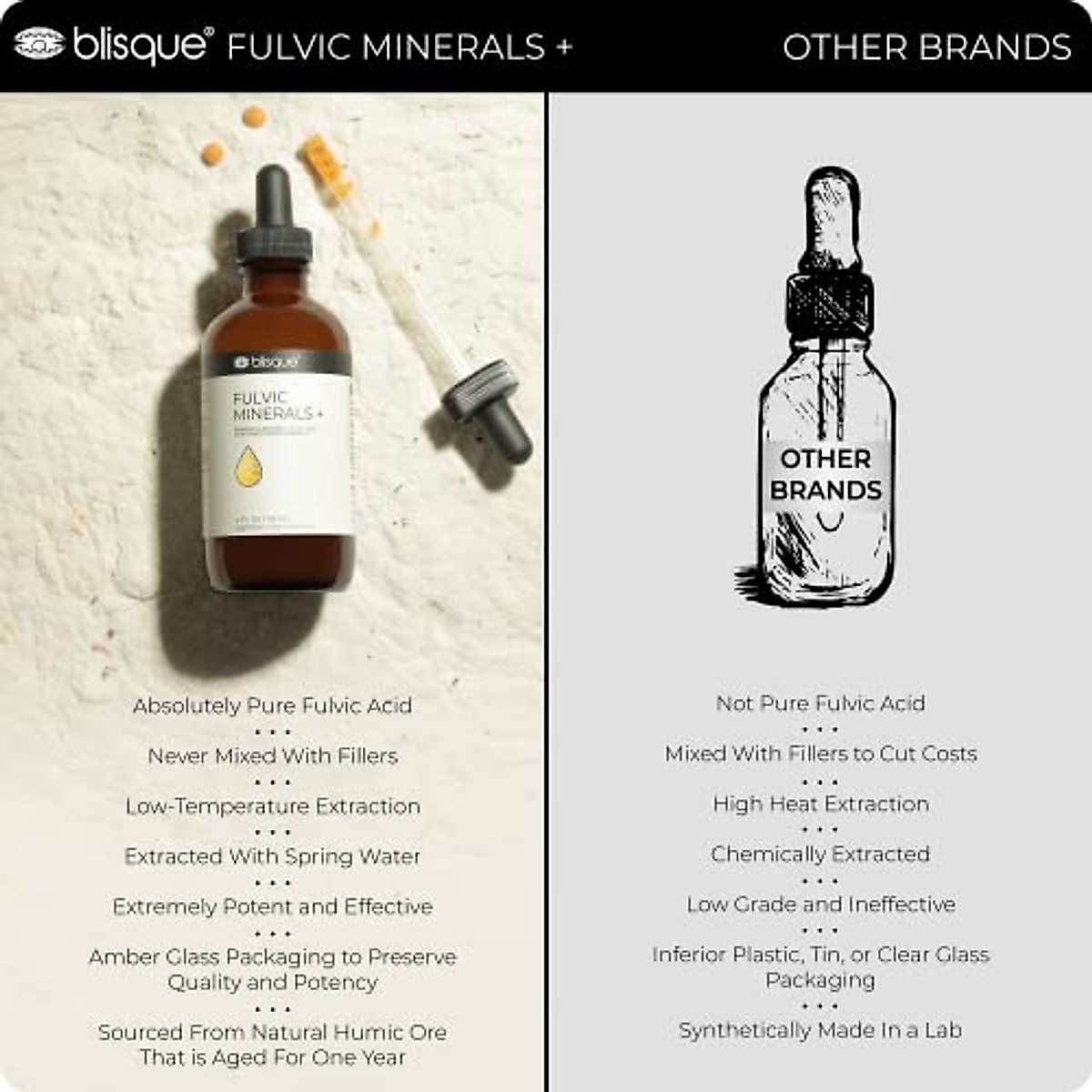 Blisque – Natural Trace Mineral Drops Supplement with Fulvic Acid and Humic Acid | for Detox, Cleanse, Immune Support, Brain Booster, Alkaline Hydration, and Energy | Contains Electrolytes | 4 Ounce