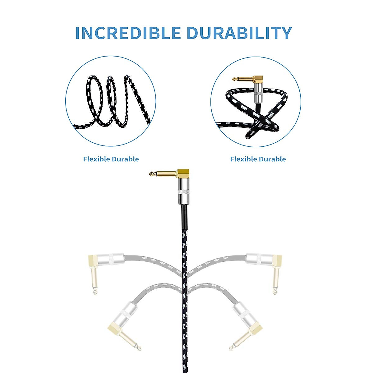 Penker 2 Pack Guitar Instrument Cable 6FT,Right Angle 1/4-Inch TS to Straight 1/4-Inch TS Gold Plated 6.35mm Guitar Cord,2 Meter for Guitar Bass Keyboard Effector Microphone Mixer