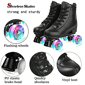 Silvertree Women's Roller Skates PU Leather High-top Roller Skates Four-Wheel Roller Skates Shiny Roller Skates with Carry Bag for Girls