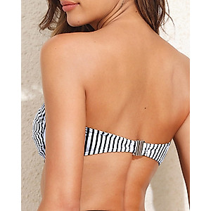 Tempt Me Women Black White Stripe Twist Bandeau Bikini Top Strapless Swimsuit Top Only M