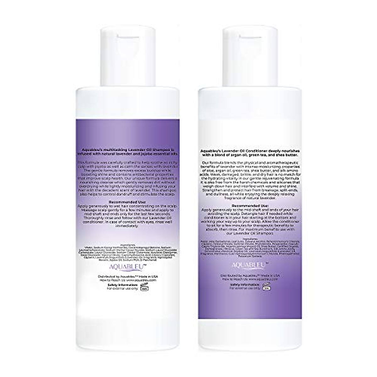 Aquableu Natural Lavender Shampoo & Conditioner Set - Gentle Ultra Calming Multitasking Cleanser - Nourishing & Restorative - Jojoba Oil - Sulfate & Paraben Free - For color treated hair (8 oz)