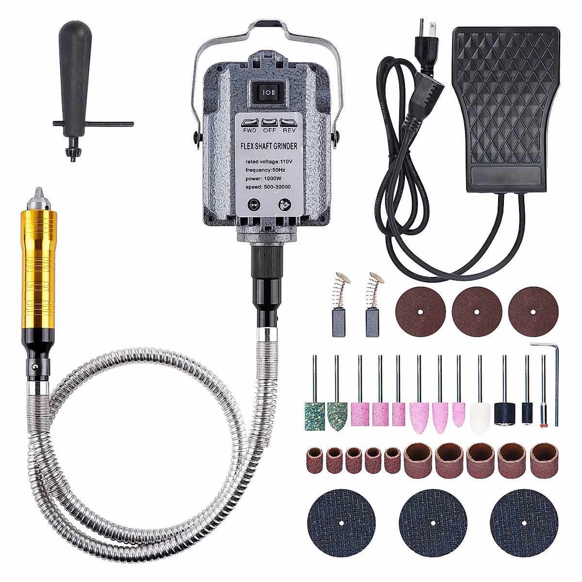 lesolar 1000W Flex Shaft Rotary Tool Kit, 30000RPM Electric Flex Shaft Hanging Grinder Carver Support Forward & Reverse Rotation, High Speed Hanging Grinding Machine with Variable Speed Foot Switch
