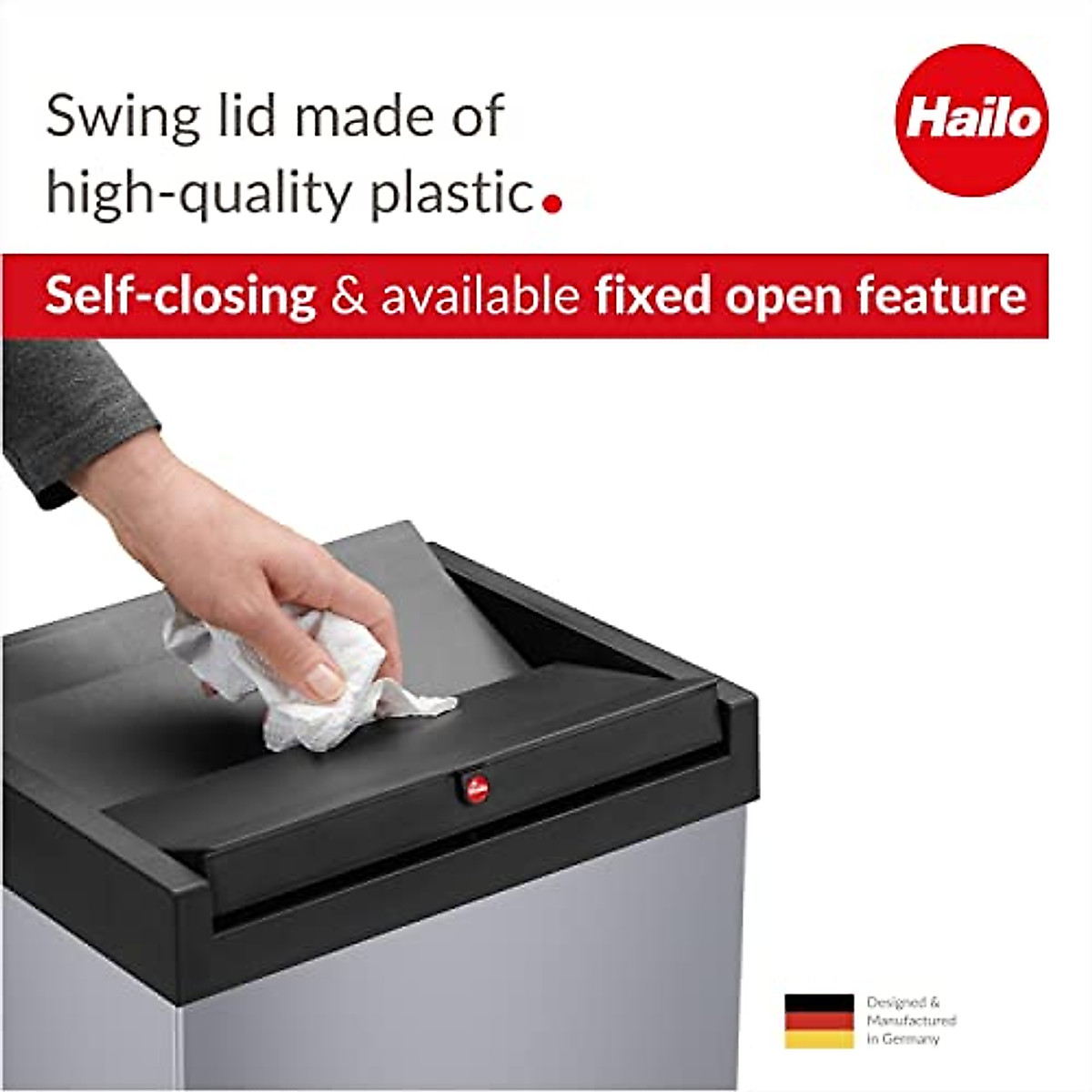Hailo Big Box Swing Waste Bin in Silver 35 Liters