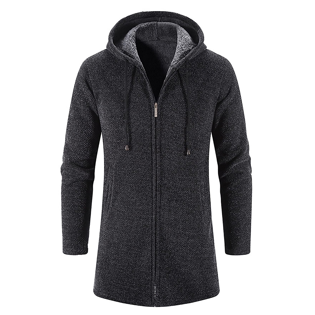 Men Long Open Front Cardigan Sweater Full Zip Knitted Hoodie Jacket Longline Hooded Cardigans Sweaters with Pockets (Dark Grey,X-Large)