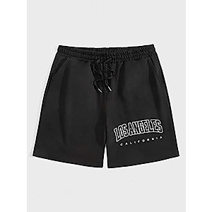 Cozyease Mens Casual Graphic Print Shorts High Waisted Drawstring Summer Beach Shorts with Pocket Black Letter Print M