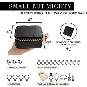 Minimale Collective Travel Jewelry Case | Small Jewelry Box | Genuine Leather Travel Jewelry Organizer for Necklaces, Earrings & Rings with Detachable Pouch for Watches & Bracelets (Black Saffiano)