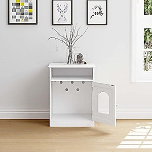 Spirich Home Cat Litter Box Enclosure, Hidden Litter Box Furniture Cabinet, Indoor Cat House Side Table, Large Pet Crate Nightstand, Kitty Litter Box Loo Washroom (White)