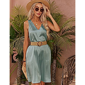 Ekouaer Women's Nightgown Silk Sleeveless Nightwear Wide Strap Sleep Shirt Loungewearr wear Dress Light Green