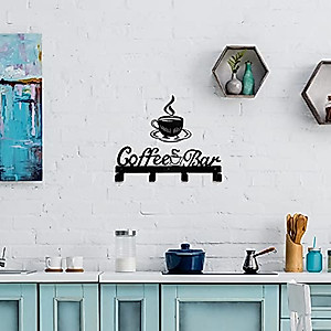 Hotop 2 Pieces Coffee Bar Decor Metal Coffer Mug Holder with 4 Hooks Modern Wall Hanger Organizer Storage Display Cup Rack Art for Kitchen Cafe