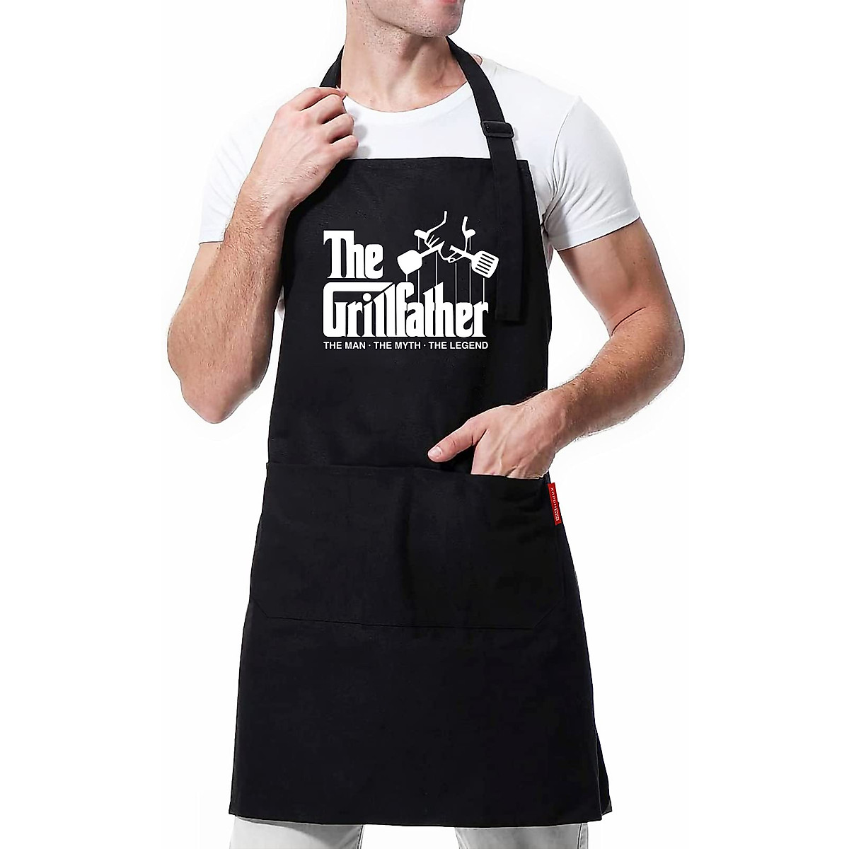 XBPDMWIN Grill Apron BBQ Aprons for Men Dad - The Grillfather - Funny Kitchen Chef Cooking Grilling Apron with 2 Pockets - Birthday Father's Day Christmas Gifts for Dad Husband
