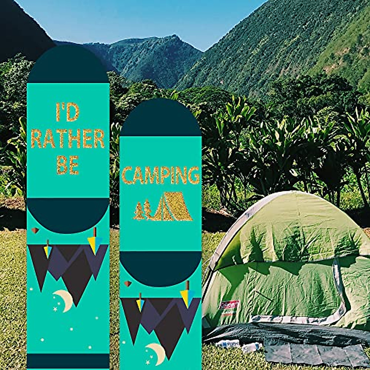 AGRIMONY Funny Socks for Men Women Teen Boys-I’d Rather Be Camping Socks Camping Camper Gifts Fun Novelty Cool Crazy Funky Crew Camp Socks-Valentines Day Christmas Stocking Stuffers