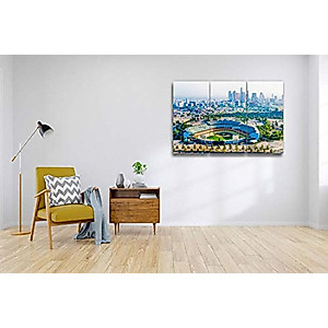 Los Angeles California Panoramic Skyline Cityscape Aerial Over Stadium Print On Canvas Wall Artwork Modern Photography Home Decor Unique Pattern Stretched and Framed 3 Piece