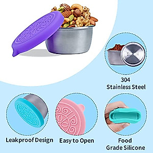 maieray Salad Dressing Container To Go For Lunch Box,6x1.6oz Reusable Small Condiment Cup Containers With Silicone Lids,Stainless Steel Leakproof Dipping Sauce Cups, Mini Food Storage Containers