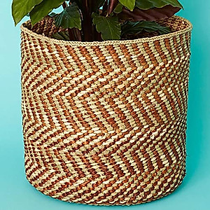 Tanzania Medium Brown Chevron Hand Woven Milulu GrassIringa Basket