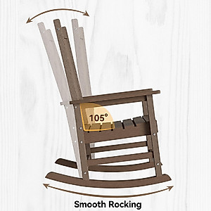 EFURDEN Outdoor Rocking Chair, HDPE Rocking Chair with Widened Seat and High Back, Weather Resistant and Fade Resistant Porch Rockers, Oversized Rocking Chair for Porch, Patio, Deck, Brown