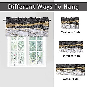 UUZ Black and White Marble Valance Curtains for Living Room Bedroom Kitchen,Gold Abstract Art Rod Pocket Decor Short Window Curtain 1 Panel, 54x18 Inch
