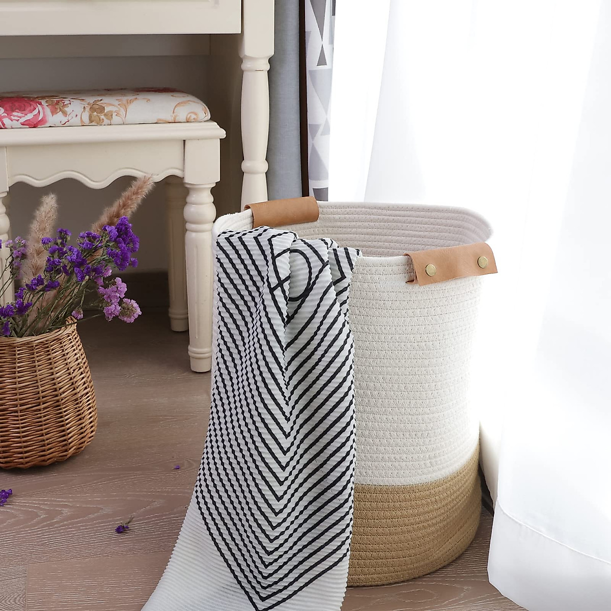 Cotton Rope Baskets for Storage, Large Woven Laundry Basket for Living Room, Decorative Nursery Hamper for Organizing Baby Toys,Clothes,Blanket,etc.