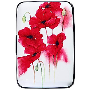 CANTINEY Credit Card Holder RFID Blocking Wallet for Women Men Small Mini Metal Slim Hard Aluminum Business Card Case (Red Poppies)