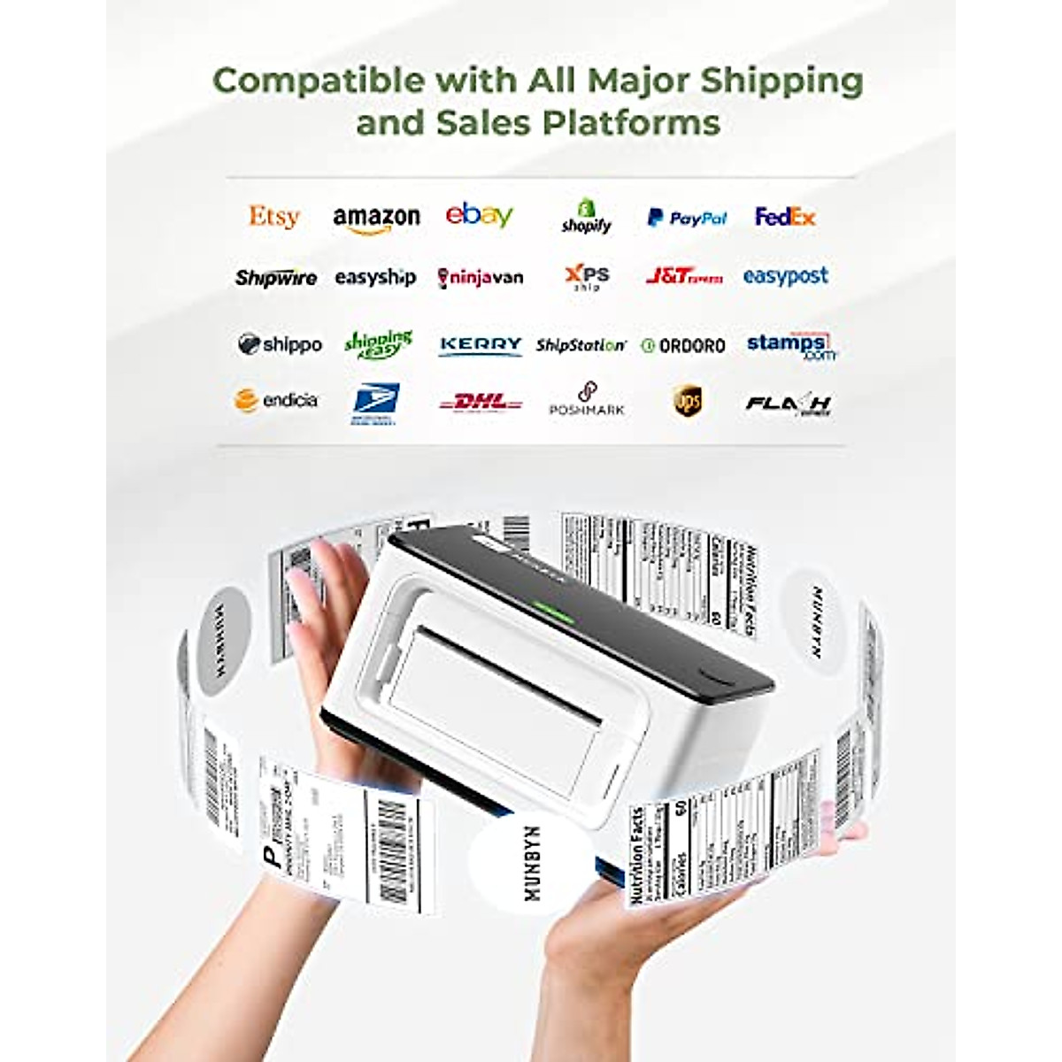 MUNBYN Shipping Label Printer, 4x6 Label Printer for Shipping Packages, USB Thermal Printer for Shipping Labels Home Small Business, with Software for Instant Conversion from 8x11 to 4x6 Labels