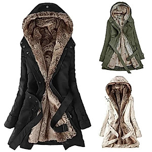 maisdgop Deals 2024 Womens Winter Coats Mid Length Sherpa Lined Warm Heavy Jackets Thickened Windproof Outerwear With Fur Hood My Recent Orders Placed By Me