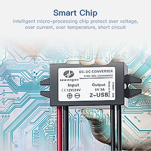 Tecreddy 2-Pack 12V 24V DC to Dual 5V USB Female DC Converter Adapter Step-Down Buck Module