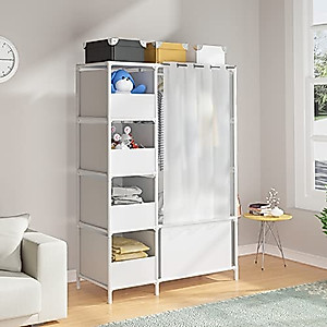 MOYIPIN Portable Wardrobe Storage Closet, Clothes Storage Cabinet with Curtain,40.55 x 16.73 x 65.35Inches, for Living Room, Bedroom, Clothes Room, White