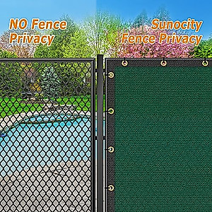 Sunocity 8ft x54ft Customized Size Privacy Fence Screen, 90% Blockage Heavy Duty 170 GSM Fencing Mesh Net Cover for Outdoor Wall Garden Yard Backyard Cable Zip Ties Included Dark Green