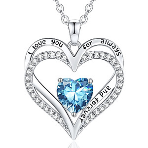 CDE Birthstone Necklaces for Women, 925 Sterling Silver Forever Love Heart Pendant Necklace, Christmas Birthday Anniversary Valentine's Day Jewelry Gift for Wife Mother Girlfriend Daughter Her
