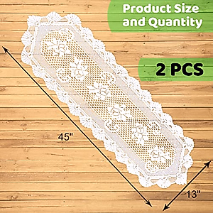 Hananona 2 Pcs Lace Table Runner, 45" x 13" White Cotton Table Dressers for Dining Coffee Tea End Tables, Table Doilies Cover for Home Decor (Style A)
