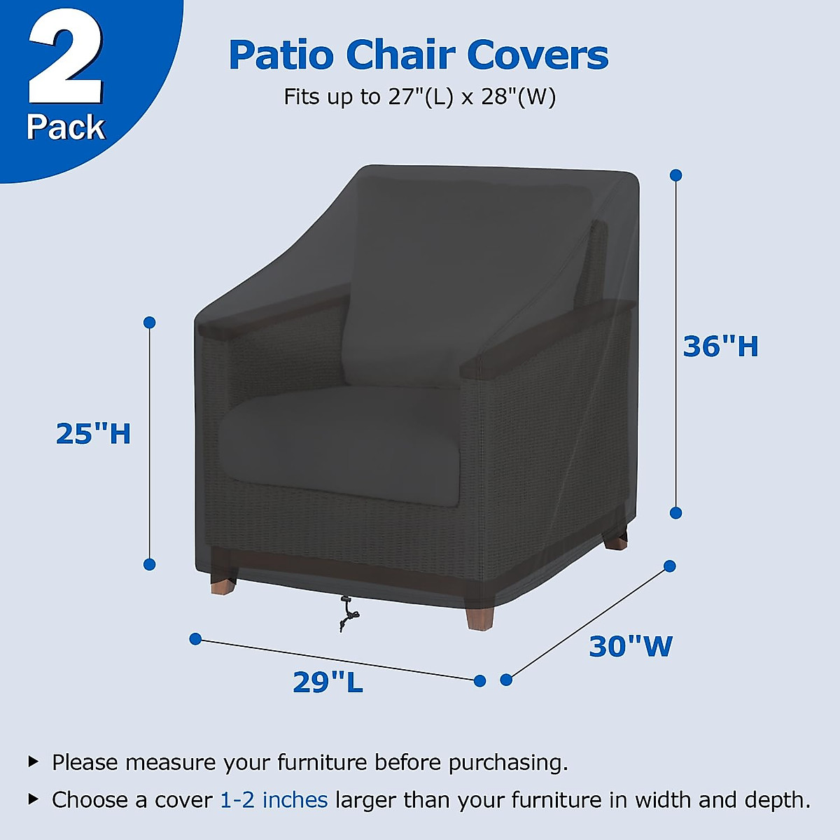 SunPatio Outdoor Chair Covers Waterproof, 2 Pack Patio Chair Covers with Windproof Straps, Outdoor Patio Furniture Covers All Weather Protection, 29" x 30" x 36", Black