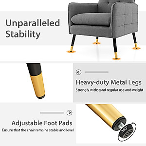 Giantex Modern Mid-Century Accent Chair - Upholstered Armchair with Tufted Back, Metal Legs, Adjustable Foot Pads, Linen Fabric Single Sofa Chair for Reading, Living Room Chair for Bedroom, Grey