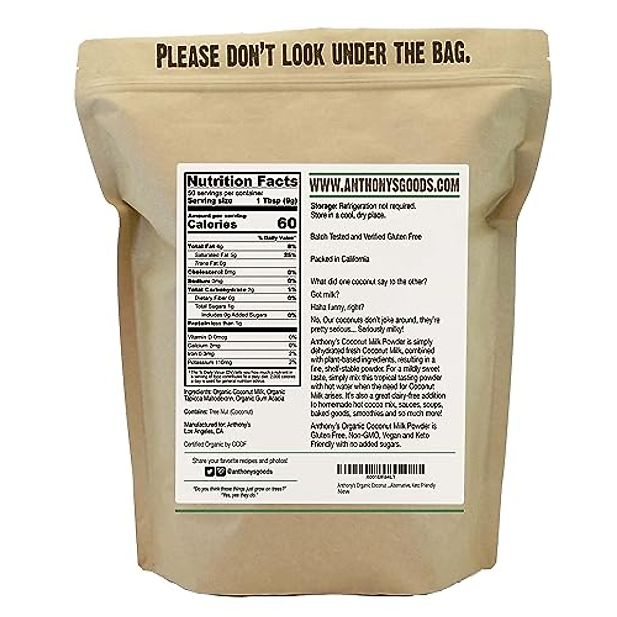 Anthony's Organic Coconut Milk Powder, 1 lb, Gluten Free, Vegan & Dairy Free, Creamer Alternative, Keto Friendly