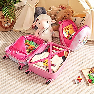 GYMAX Kids Carry On Luggage Set, 12" & 16" 2PCS Rolling Suitcase (Happy Pony)